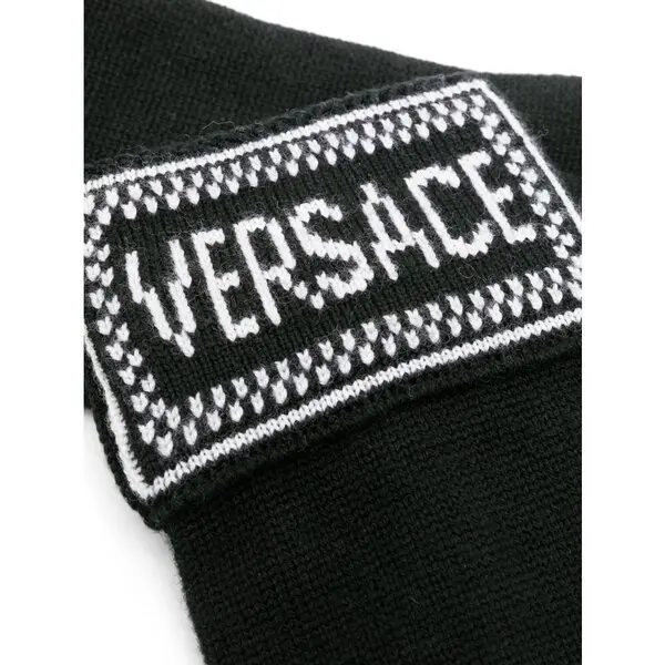 Versace Virgin Wool Intarsia Logo Gloves