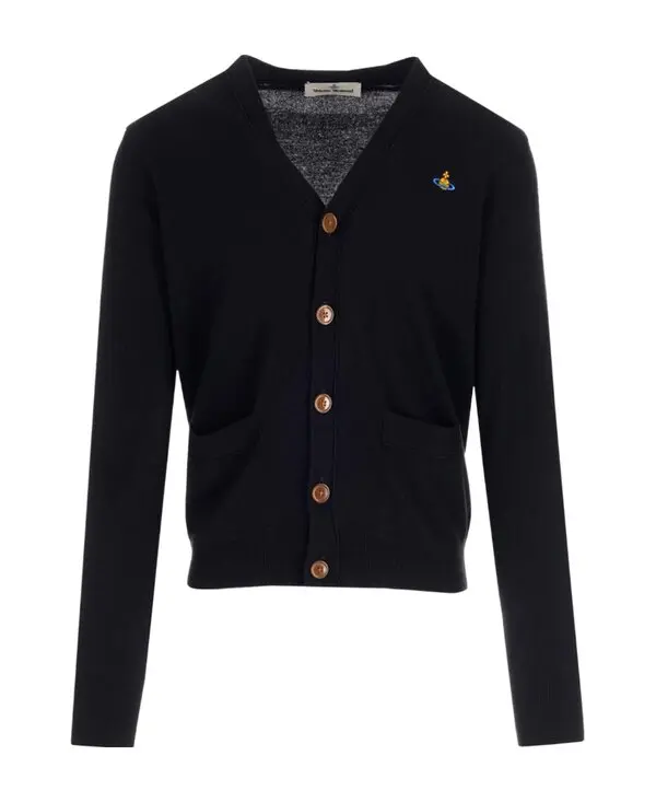 VIVIENNE WESTWOOD Orb Logo Embroidered V-neck Cardigan - Black