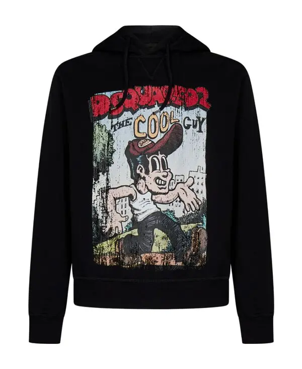 Dsquared2 Graffiti Printed Drawstring Hoodie - Black