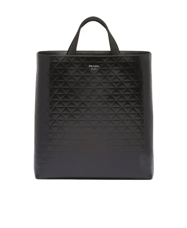 Prada Embossed Geometric Pattern Tote - Black