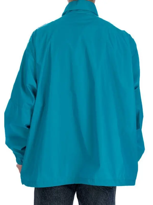 Balenciaga Logo Printed High-neck Zip-up Jacket - Blue