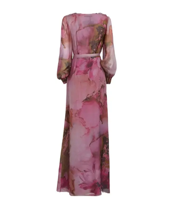 Alberta Ferretti Printed Long Sleeve V-neck Maxi Dress