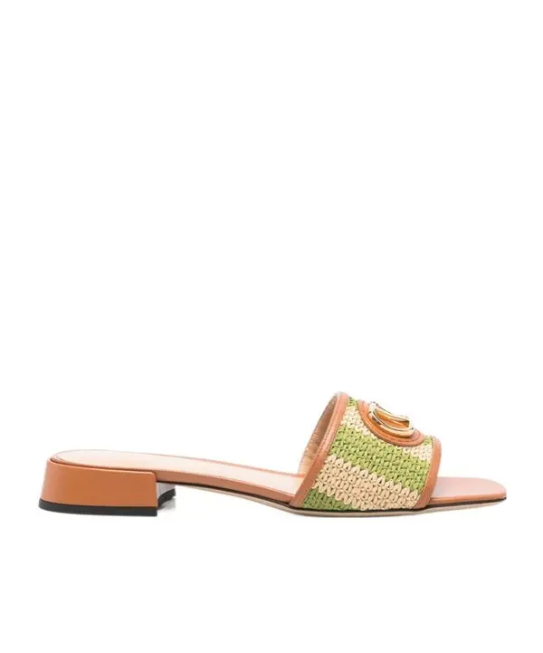 Valentino Garavani Vlogo Signature Raffia Slip-on Sandals - Nude