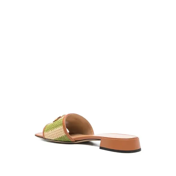 Valentino Garavani Vlogo Signature Raffia Slip-on Sandals - Nude
