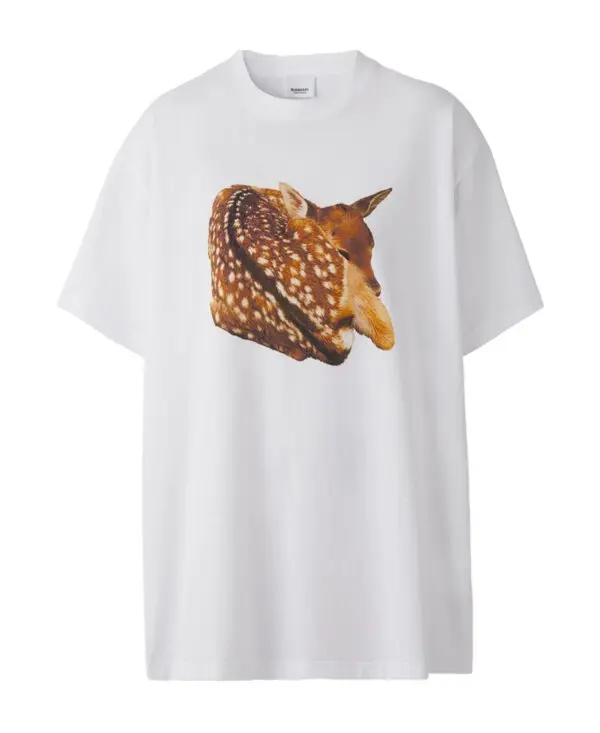 Burberry Deer Print Cotton T-shirt - White