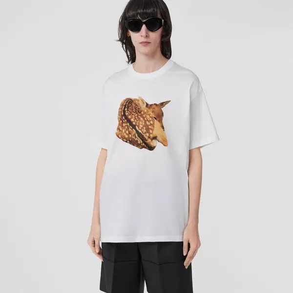 Burberry Deer Print Cotton T-shirt