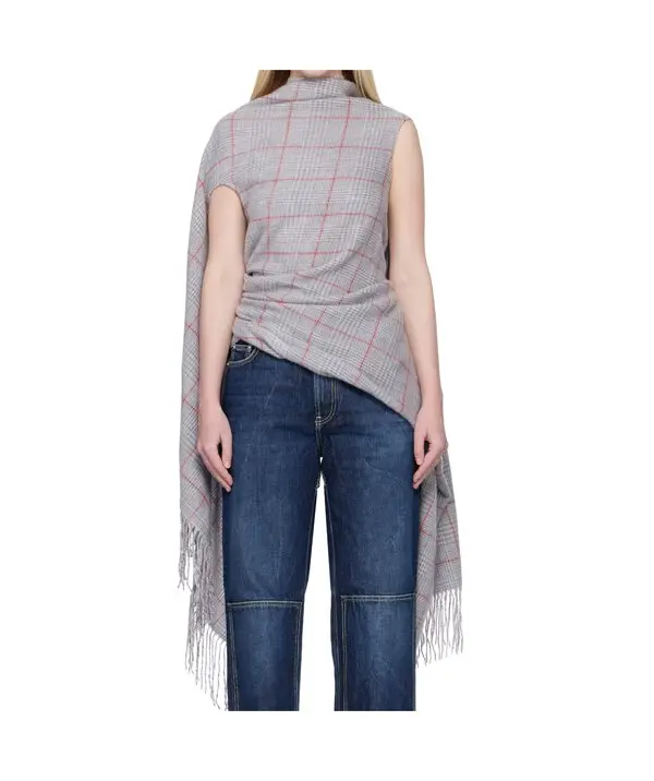 JEAN PAUL GAULTIER Checkered Tassel Hem Scarf Draped Top