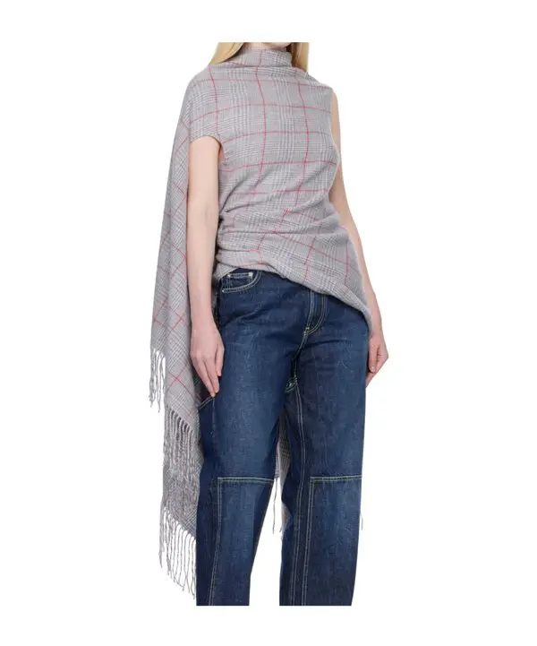 JEAN PAUL GAULTIER Checkered Tassel Hem Scarf Draped Top