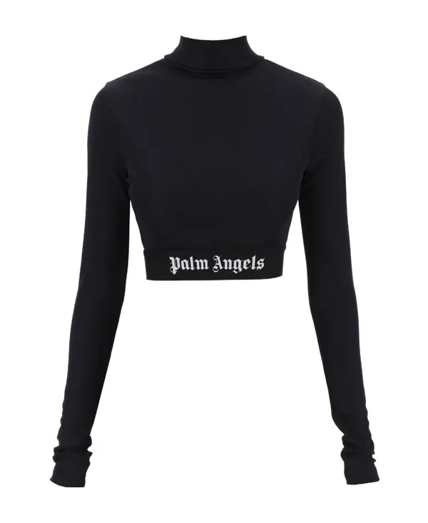 Palm Angels Cropped Long Sleeve High Neck Top