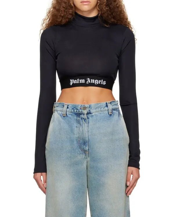 Palm Angels Cropped Long Sleeve High Neck Top