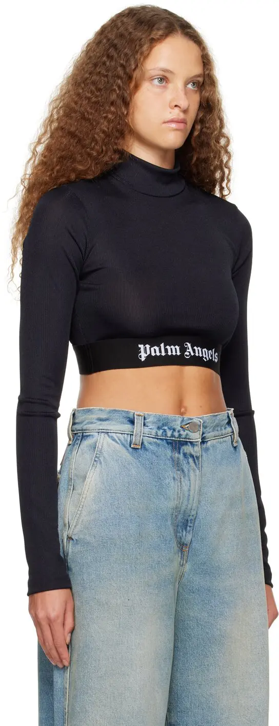 Palm Angels Cropped Long Sleeve High Neck Top
