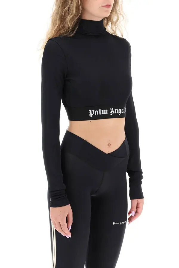 Palm Angels Cropped Long Sleeve High Neck Top