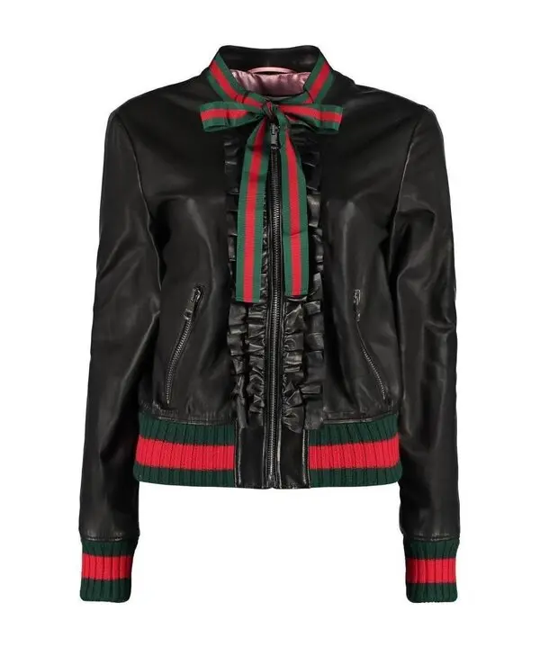 Gucci Leather Knot Detailed Bomber Jacket
