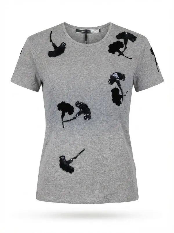 Sportmax Short Sleeve T-shirt With Sequined Applique - Gray