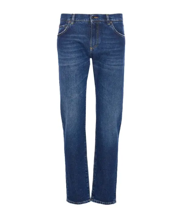 Dolce & Gabbana Logo Plaque Straight Leg Jeans - Blue