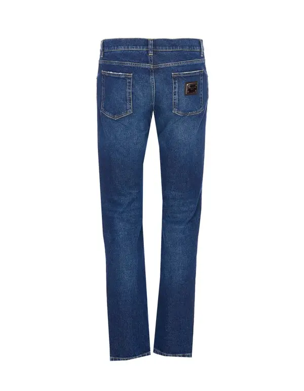 Dolce & Gabbana Logo Plaque Straight Leg Jeans - Blue
