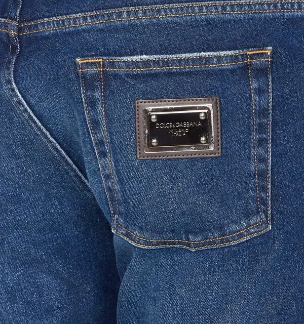 Dolce & Gabbana Logo Plaque Straight Leg Jeans - Blue