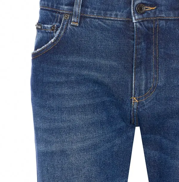 Dolce & Gabbana Logo Plaque Straight Leg Jeans - Blue