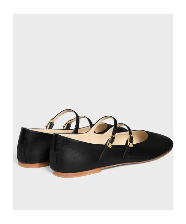 Celine Les Ballerines Double Strap Ballerinas In Lambskin - Black