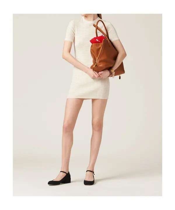Miu Miu Ribbed Knit Short Sleeve Mini Dress