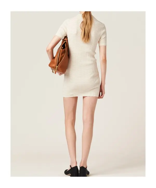 Miu Miu Ribbed Knit Short Sleeve Mini Dress