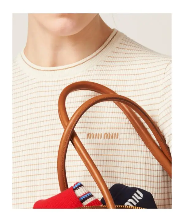 Miu Miu Ribbed Knit Short Sleeve Mini Dress
