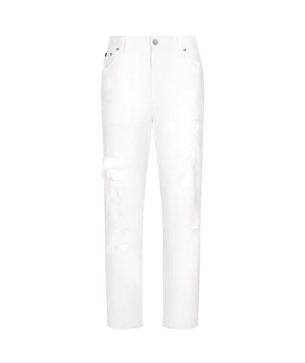 Dolce & Gabbana Distressed Logo Plaque Jeans - White