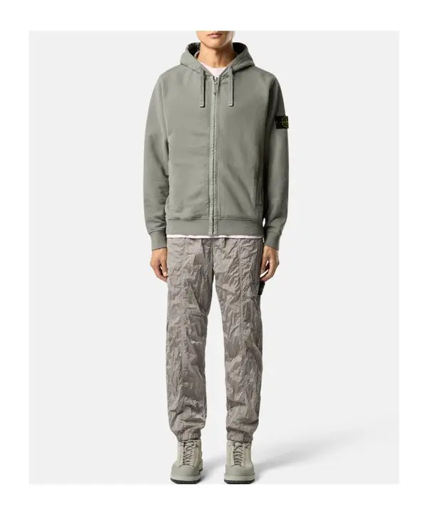 Stone Island Logo Patch Zip-up Hoodie - Gray