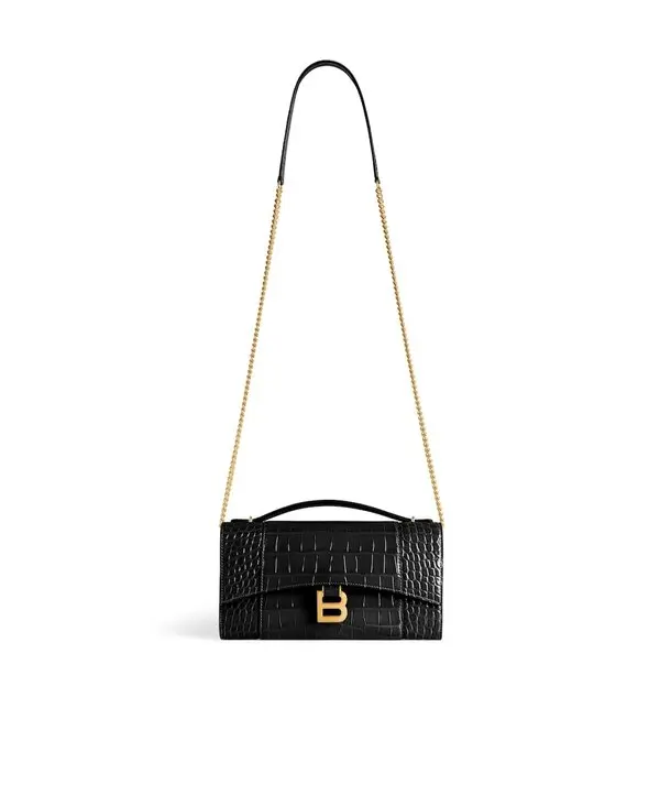 Balenciaga Hourglass Pochette Embossed Top Handle Bag - Black
