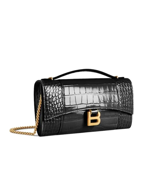 Balenciaga Hourglass Pochette Embossed Top Handle Bag - Black