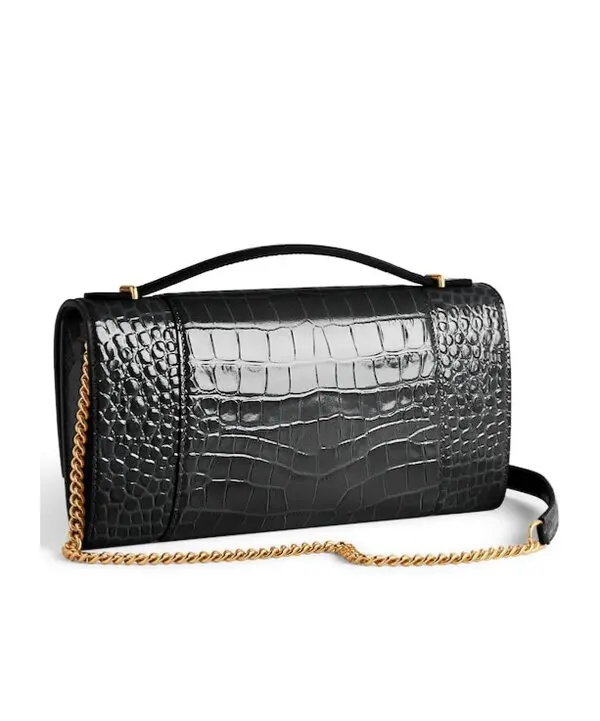 Balenciaga Hourglass Pochette Embossed Top Handle Bag - Black