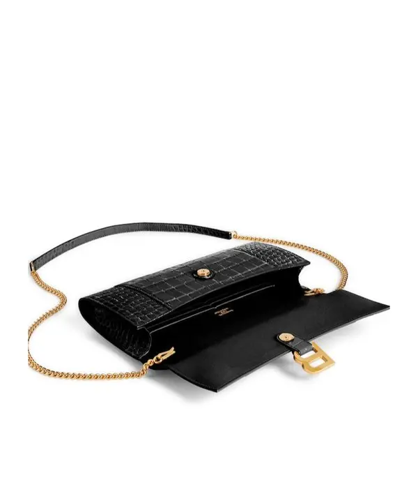 Balenciaga Hourglass Pochette Embossed Top Handle Bag - Black