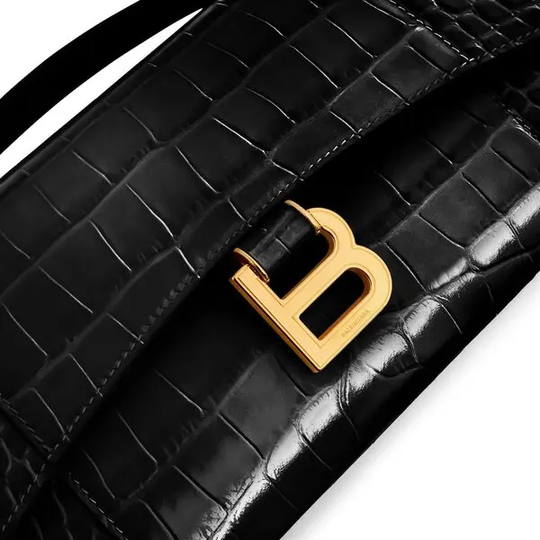 Balenciaga Hourglass Pochette Embossed Top Handle Bag - Black