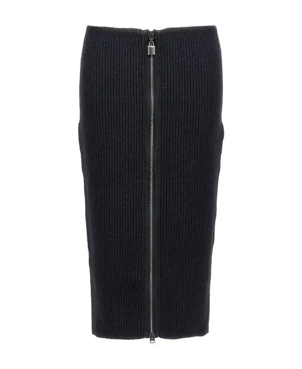 TOM FORD High-waisted Ribbed Knit Midi Skirt With Zipper And Padlock Detail - Black