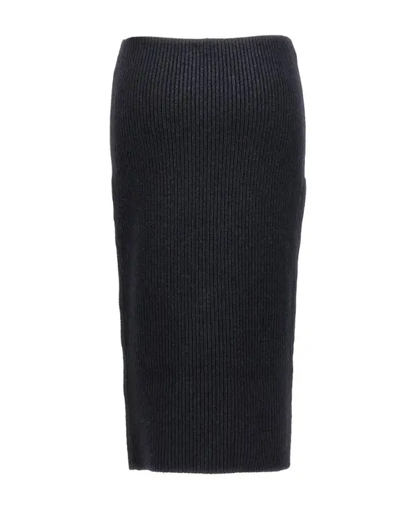 TOM FORD High-waisted Ribbed Knit Midi Skirt With Zipper And Padlock Detail - Black