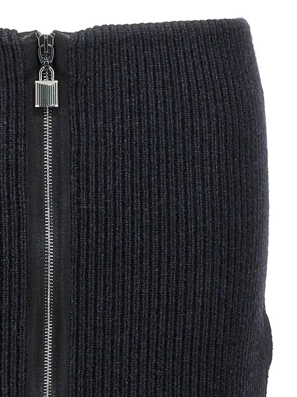 TOM FORD High-waisted Ribbed Knit Midi Skirt With Zipper And Padlock Detail - Black