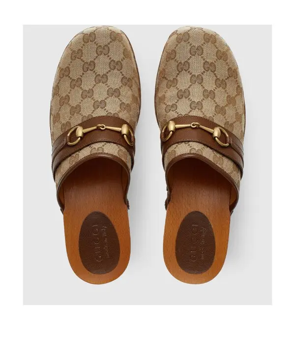 Gucci Gg Canvas Clogs With Leather Trim