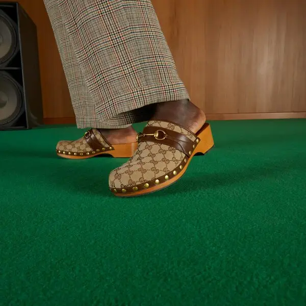 Gucci Gg Canvas Clogs With Leather Trim