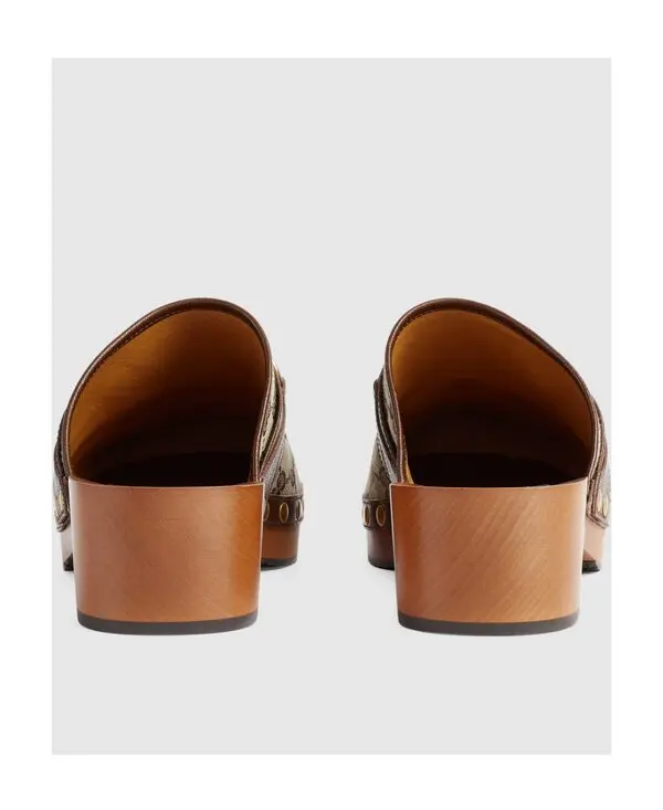 Gucci Gg Canvas Clogs With Leather Trim