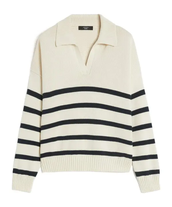 Max Mara Striped Knitted Polo Top - White Blue