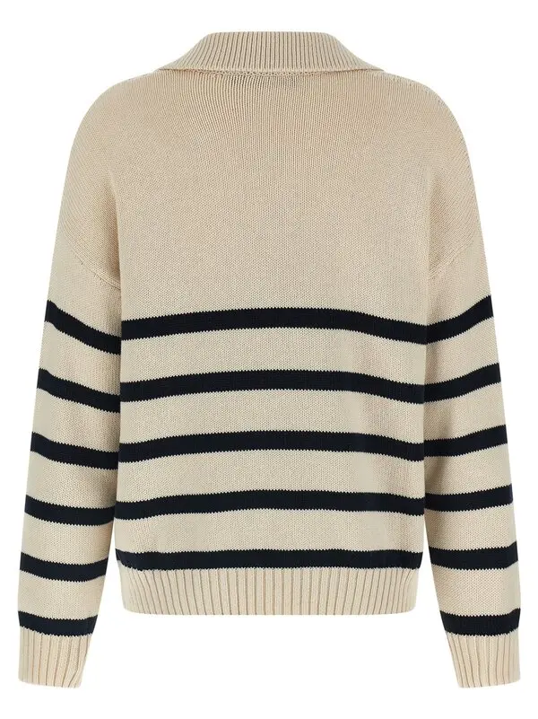 Max Mara Striped Knitted Polo Top - White Blue