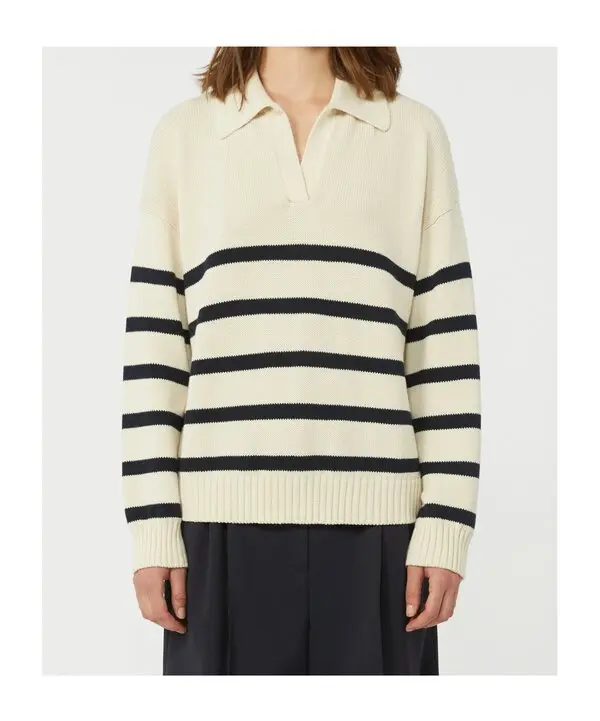 Max Mara Striped Knitted Polo Top - White Blue
