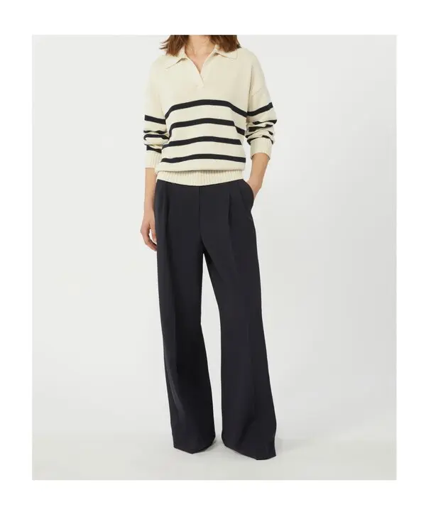 Max Mara Striped Knitted Polo Top - White Blue