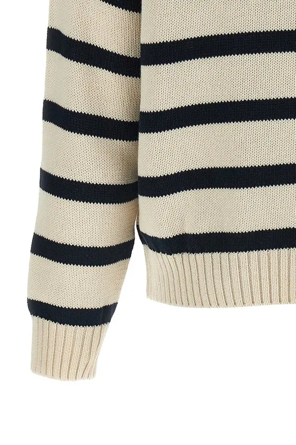 Max Mara Striped Knitted Polo Top - White Blue