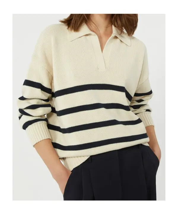 Max Mara Striped Knitted Polo Top - White Blue