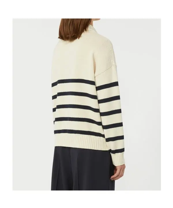 Max Mara Striped Knitted Polo Top - White Blue