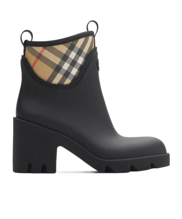 Burberry Round-toe Checked Heeled Boots - Black