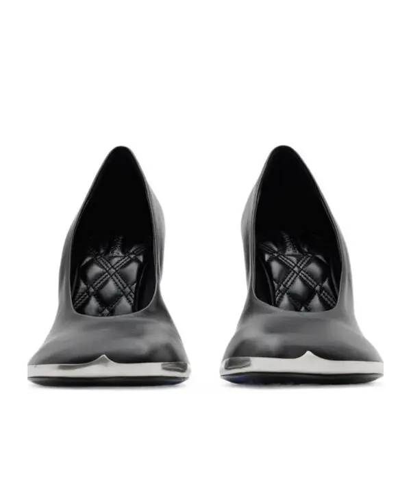 Burberry Square Toe Stiletto Pumps With Quilted Insole And Equestrian Knight Sole Design