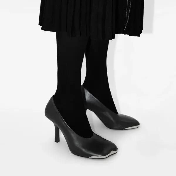 Burberry Square Toe Stiletto Pumps With Quilted Insole And Equestrian Knight Sole Design
