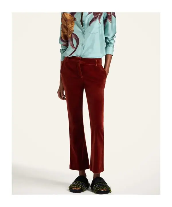 La DoubleJ Velvet Cropped Trousers - Brown
